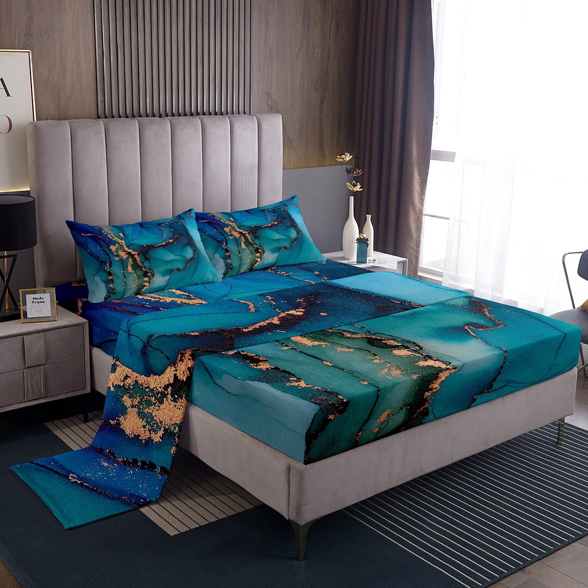 YST Tie Dye Marbling Bed Sheets Set Turquoise Marble Sheets Watercolor ...