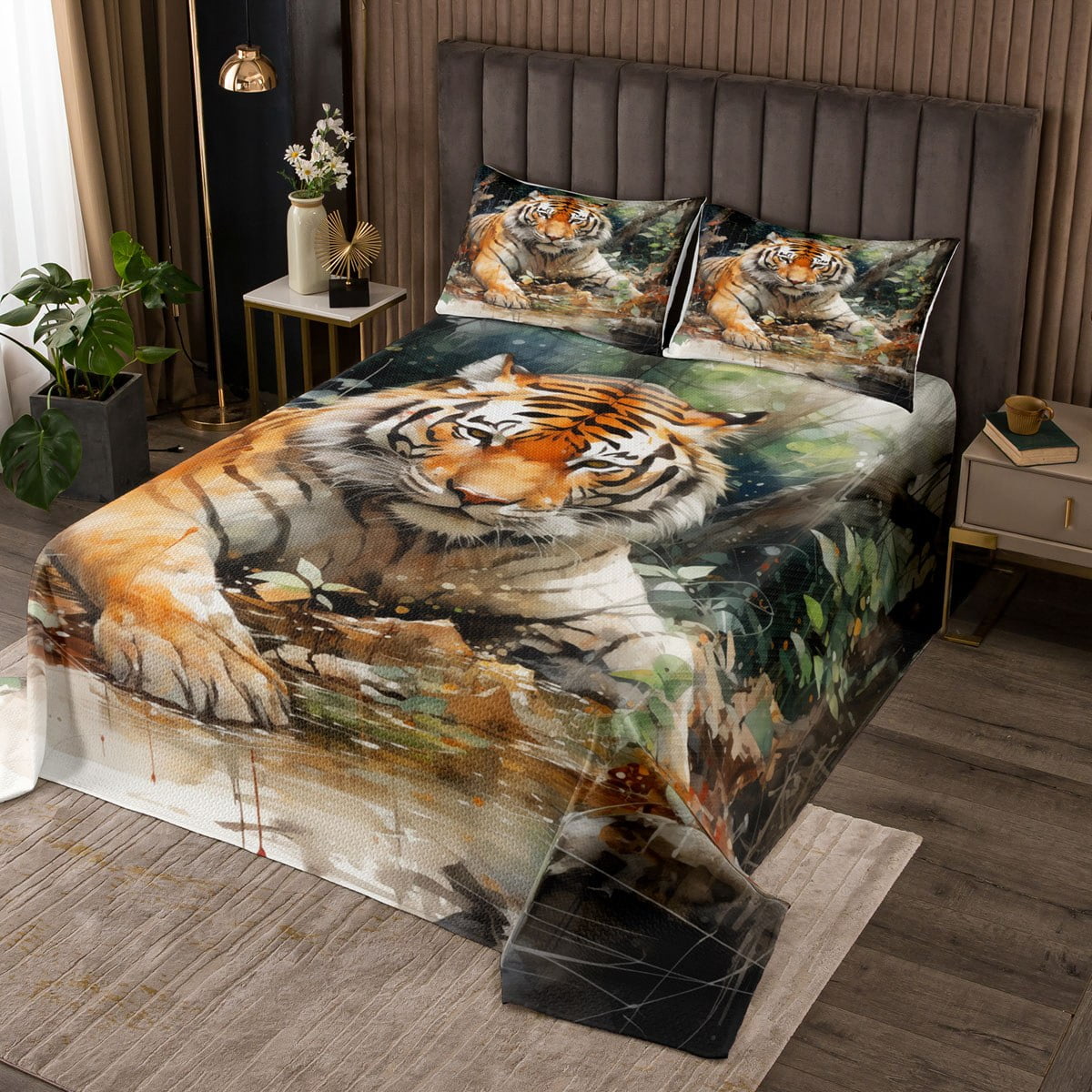 Tiger 3D Print Bedspread Set Wild Animal Quilt Set, Safari Animal ...