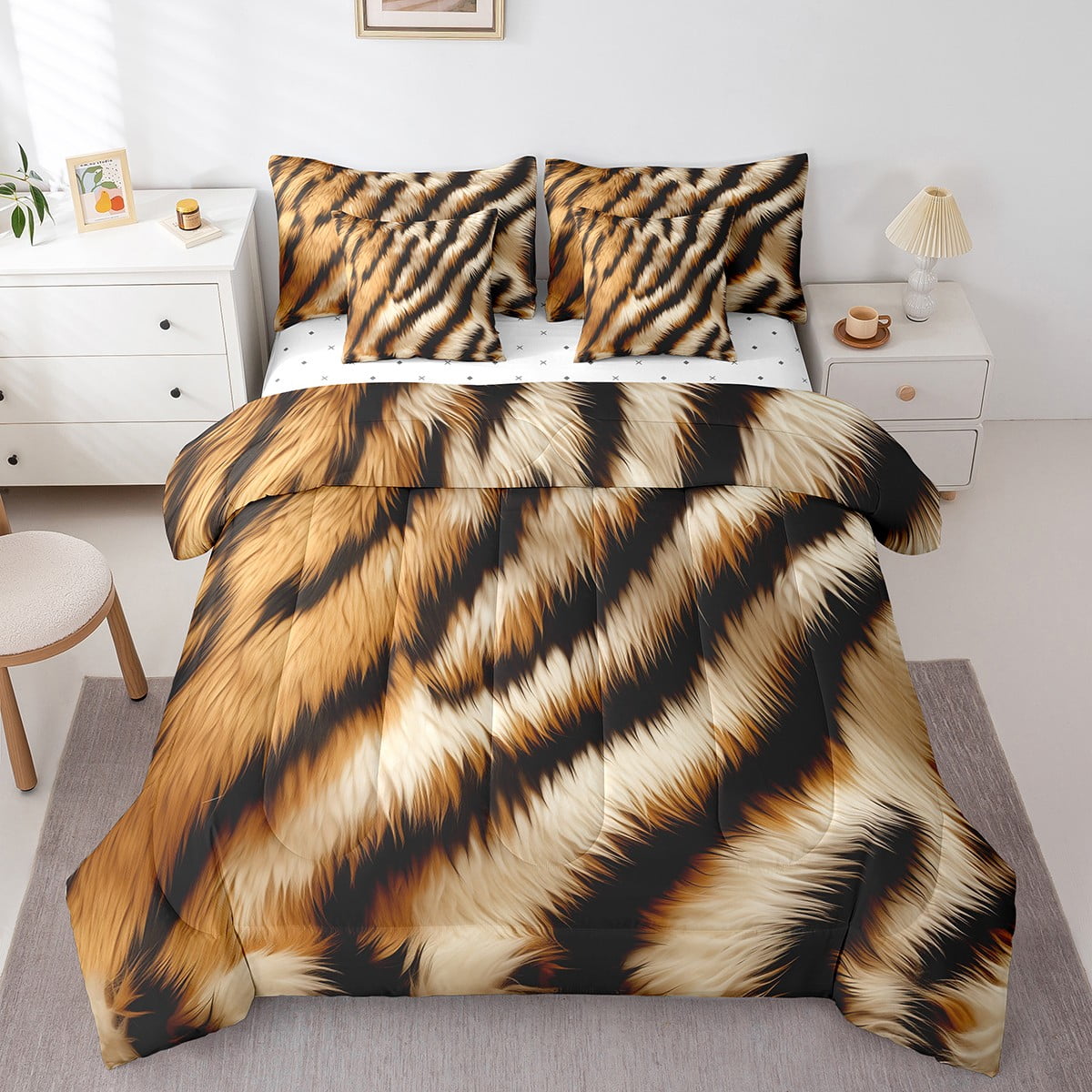 YST Tiger Bed in a Bag 7-Piece For Kids Boys Girls Brown Black Tiger ...