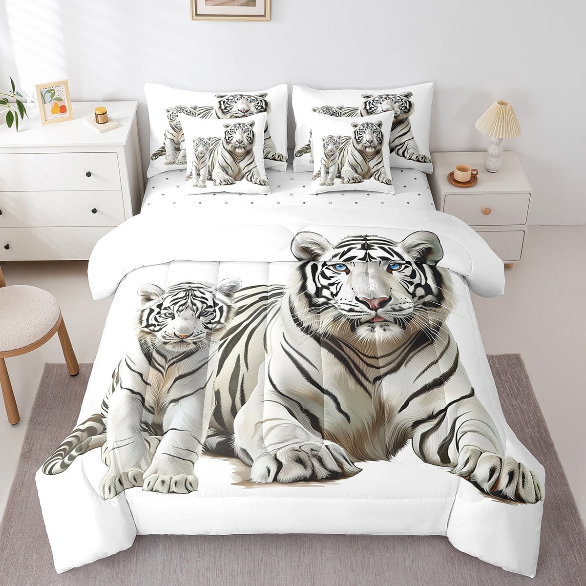 YST Tiger Bed In A Bag 7 Piece Queen 3D Tiger Printed Comforter Set ...