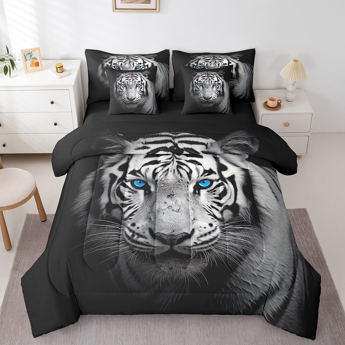 Tiger Bed In A Bag Full Size Comforter Set 7 Piece Men,Black White ...