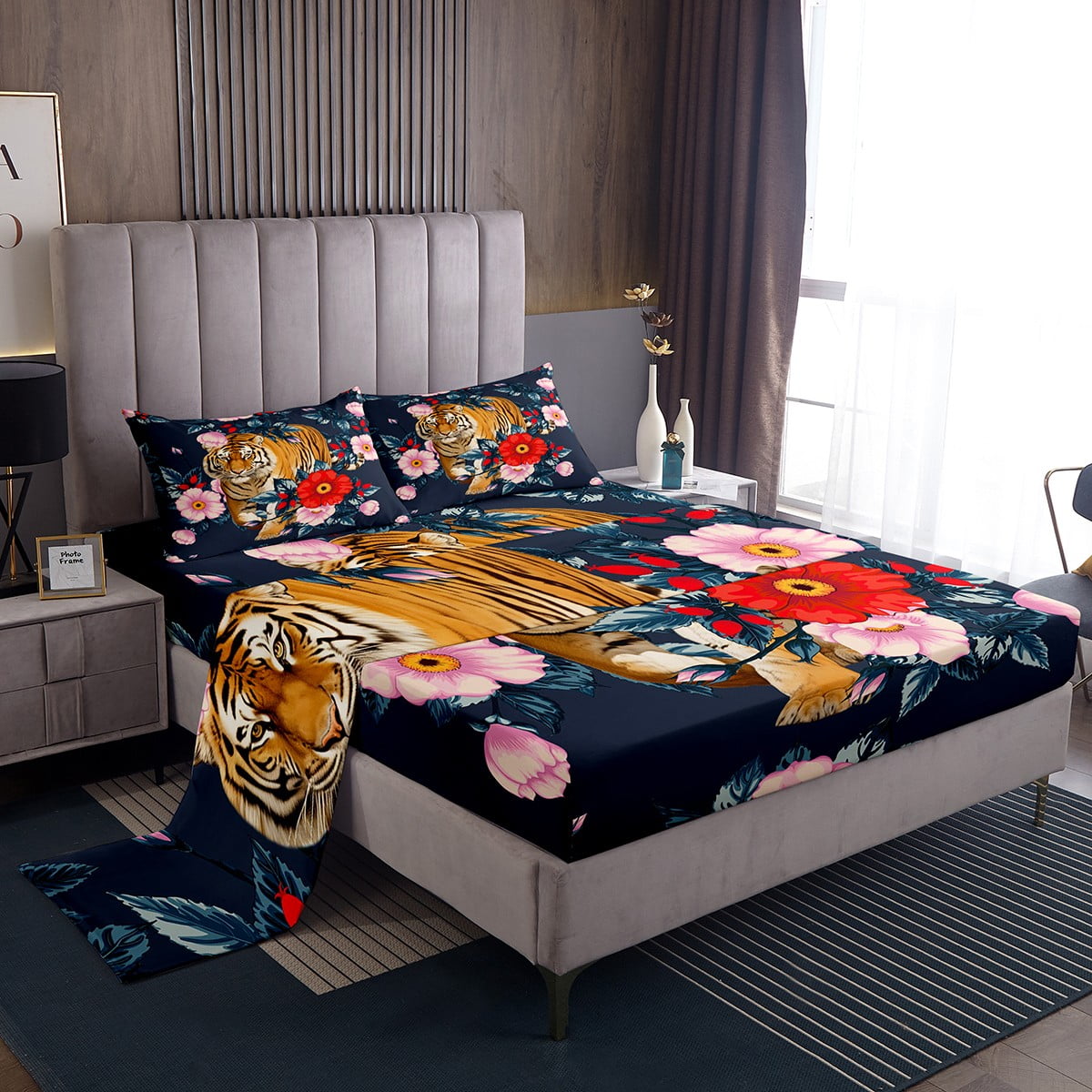 YST Tiger Bed Sheets Set King,Poppy Floral Sheet Set for Kids Adults ...