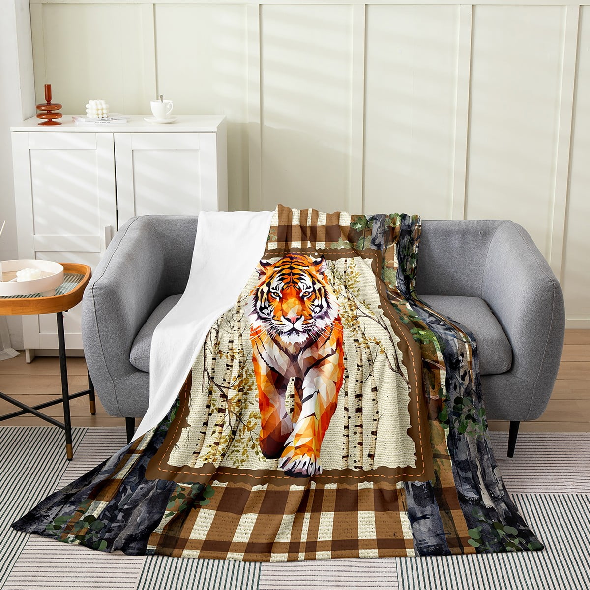 YST Tiger Blanket for Boys,Woodland Decor Wildlife Fleece Blanket Wild ...