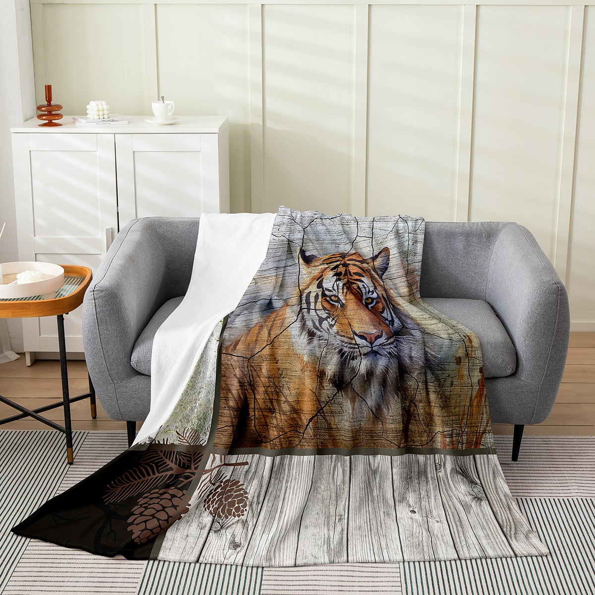 YST Tiger Blanket for Girls,Wild Animals Fleece Blanket Rustic Lodge ...