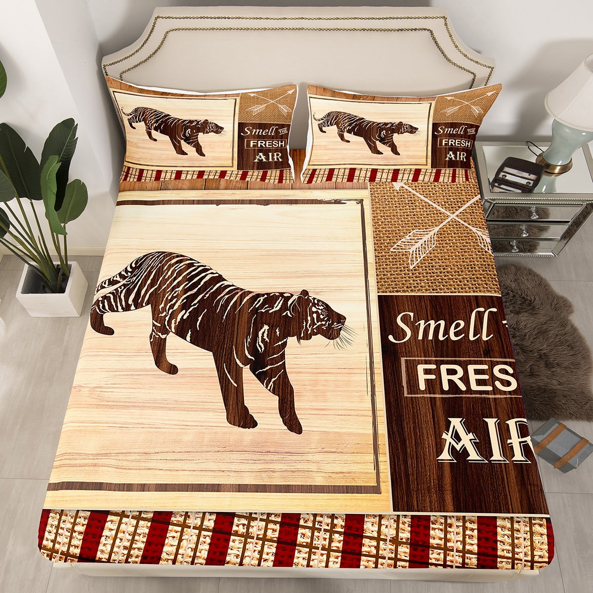 YST Tiger Fitted Sheet Wild Animals Woodland Decor Queen Bed Sheets for ...
