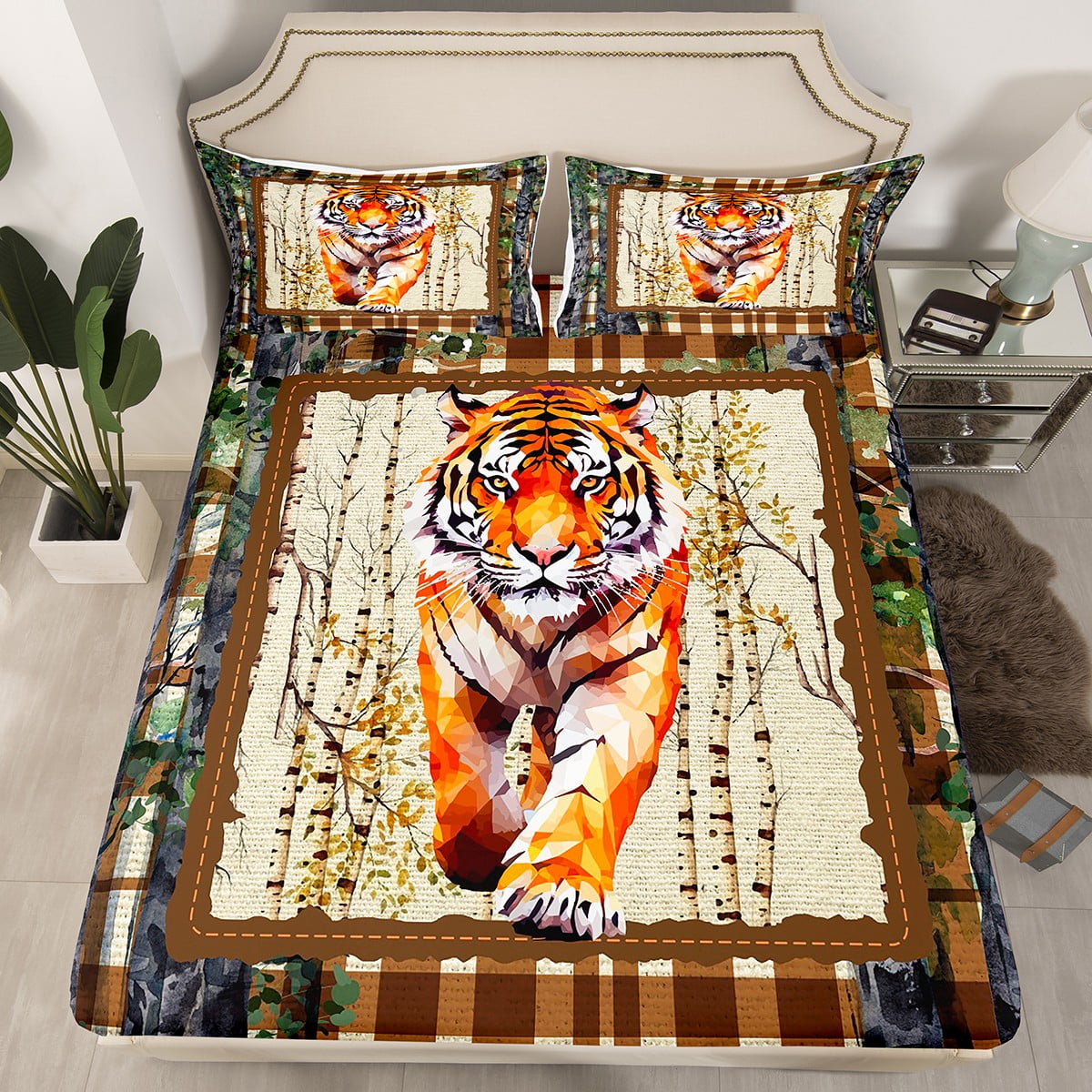 YST Tiger Full Bed Sheets for Boys,Woodland Decor Wildlife Sheets Wild ...