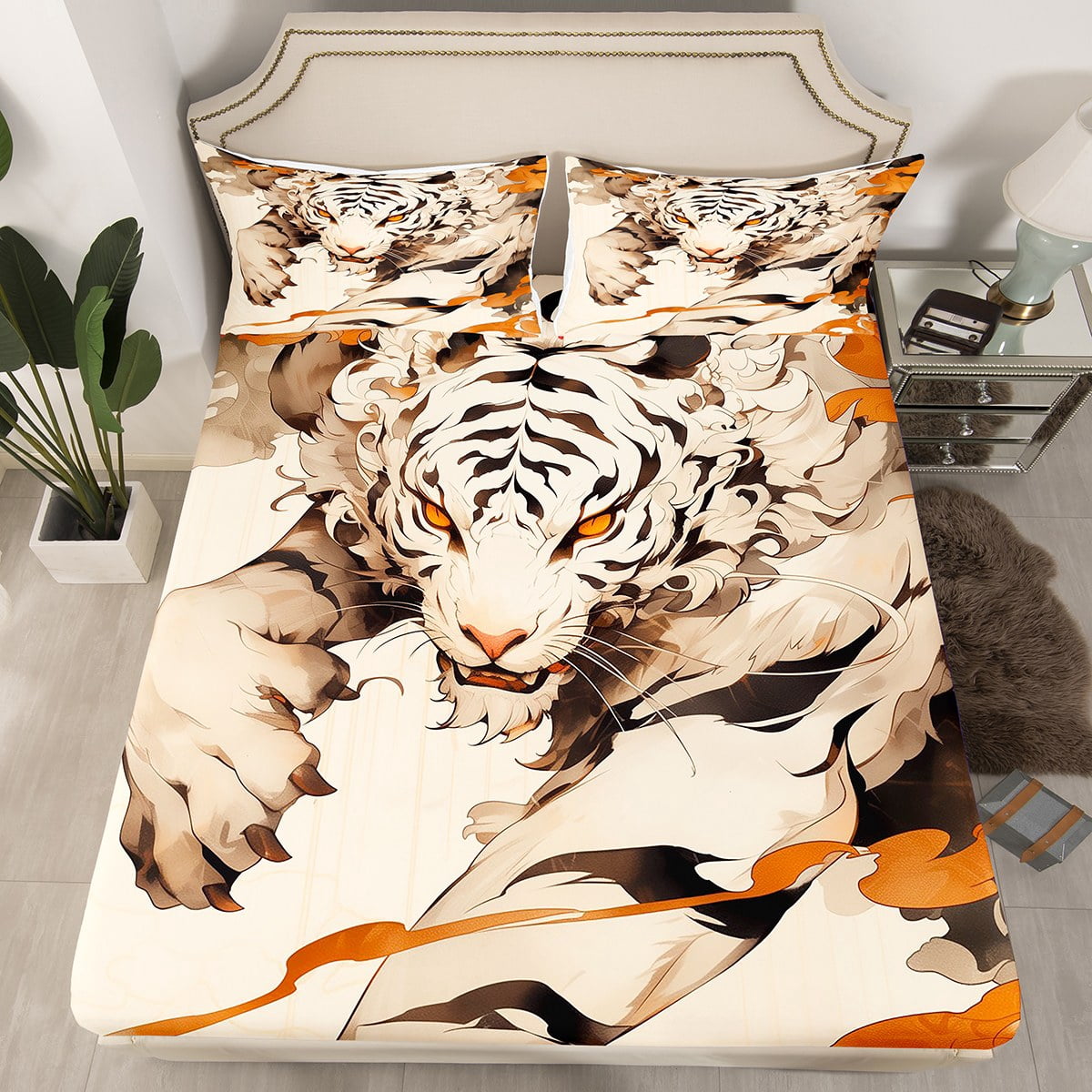 Tiger Queen Fitted Sheet Woodland Wild Animal Sheets Oriental Japanese ...