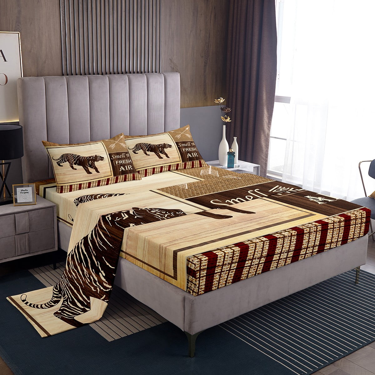 Tiger Sheet Set Wild Animals Woodland Decor King Bed Sheets Set ,Red ...