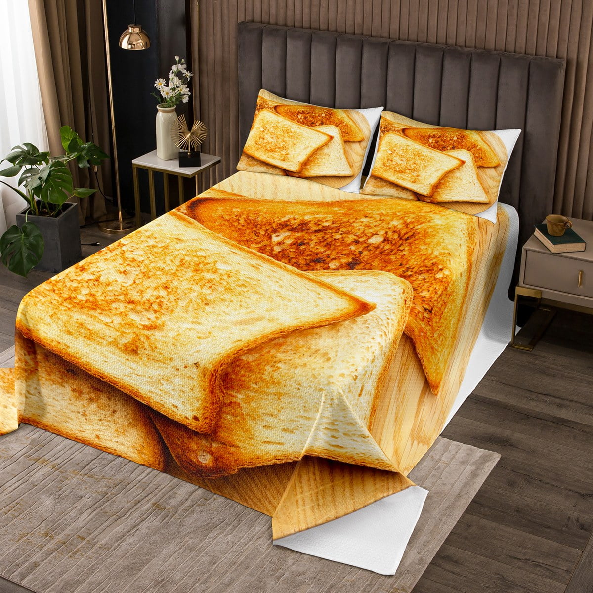 YST Toast Bedspread Set King for Kids Adults,Toast Bread Quilt Set Cute ...