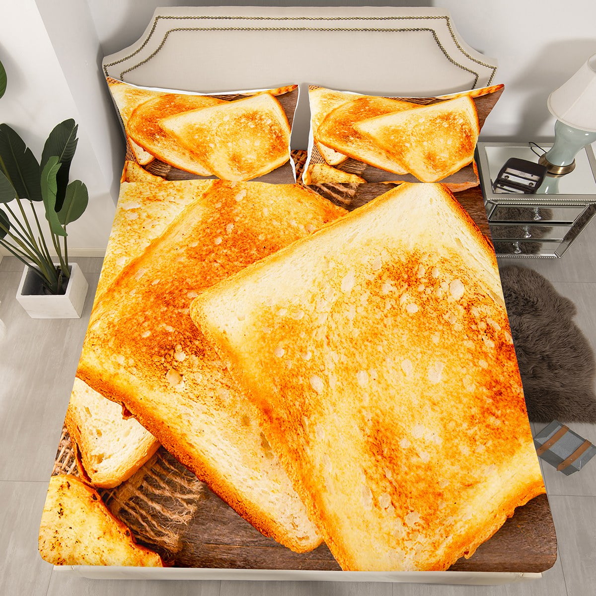 YST Toast Bread Fitted Sheet Queen for Adults Kids,Cute Toast Bedding ...