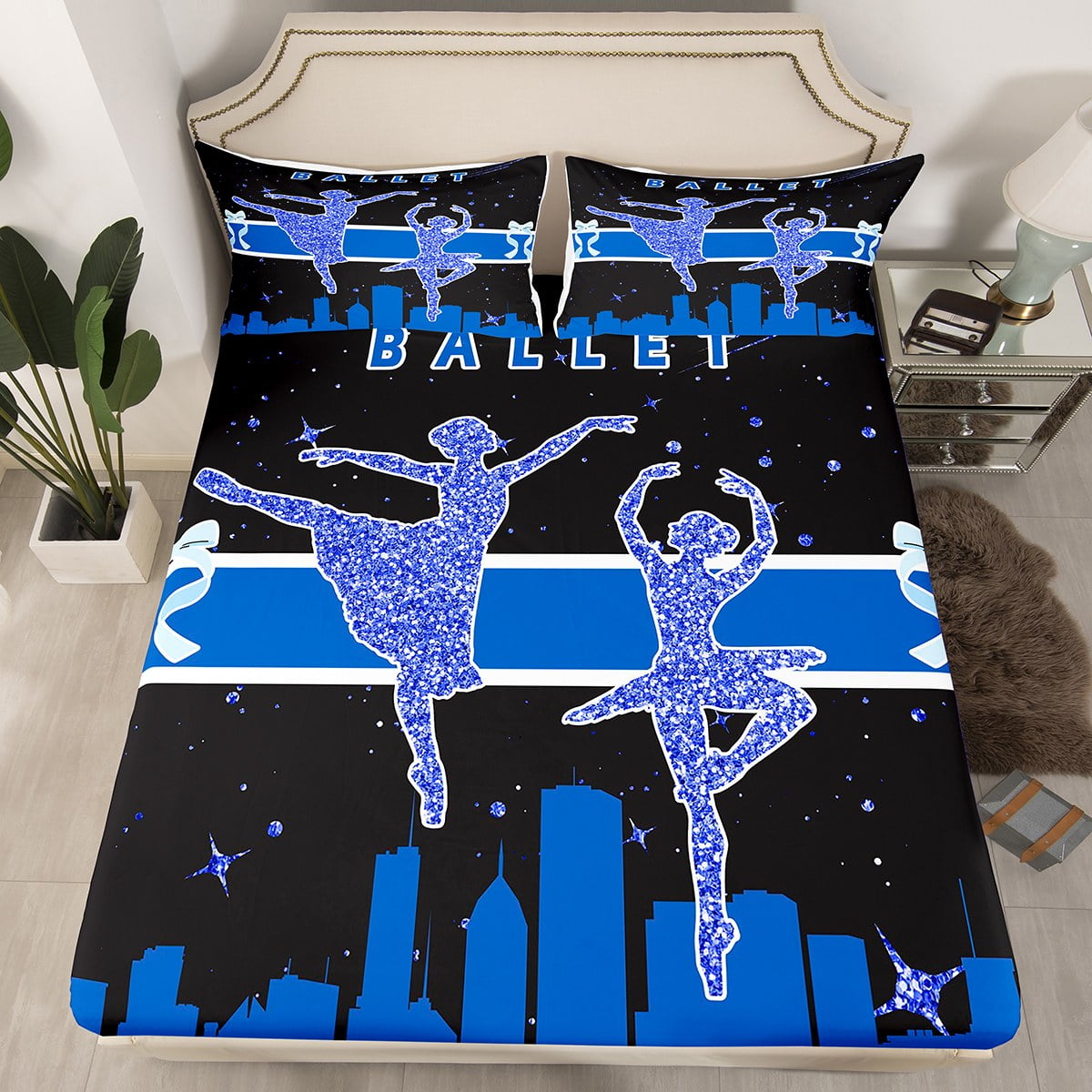Erosebridal Ballet Bed Sheets Princess Fitted Sheet Queen Size, Black ...