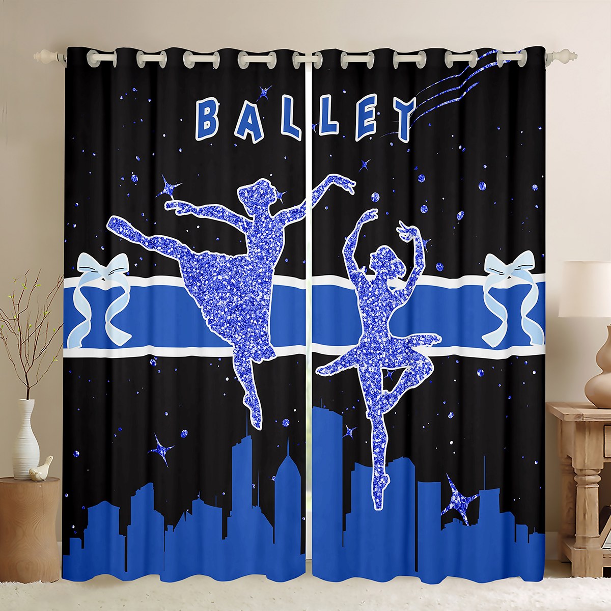 YST Toddler Ballet Curtains & Drapes for Girls Princess Curtains, Black ...