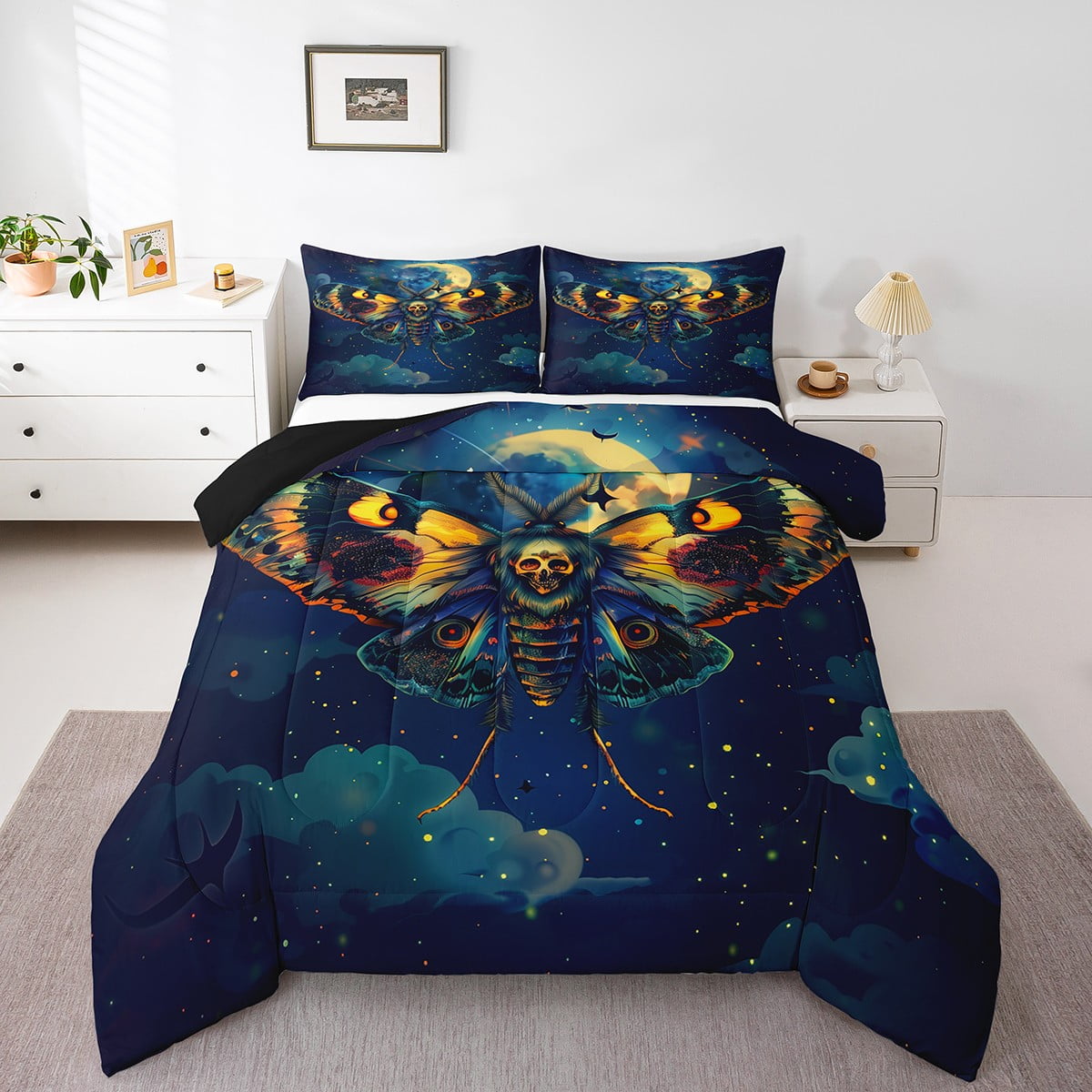 YST Toddler Death Moth Comforter Set, Boho Starry Sky Bedding Set For ...