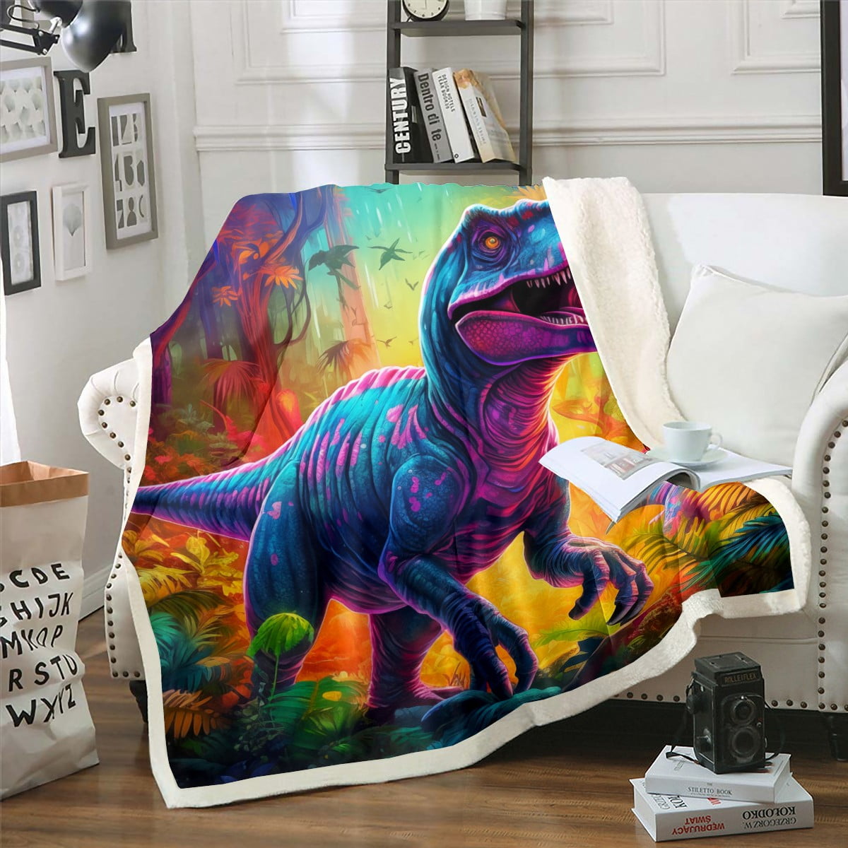YST Toddler Dinosaur Throw Blanket for Couch Watercolor Dino Fleece ...
