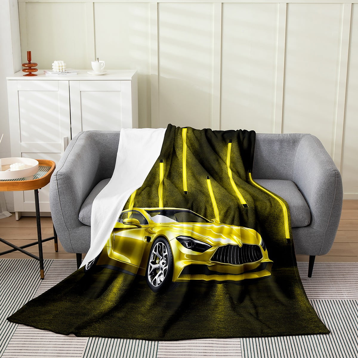Erosebridal Race Car Fleece Flannel Blanket Neon Lights Sports Car ...