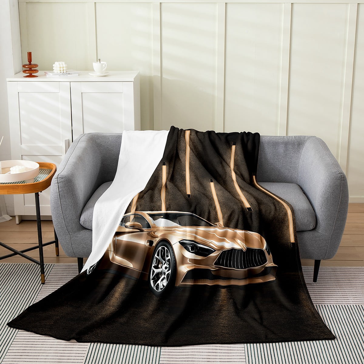 Race Car Throw Blanket Neon Lights Sports Car Fuzzy Blanket Extreme ...