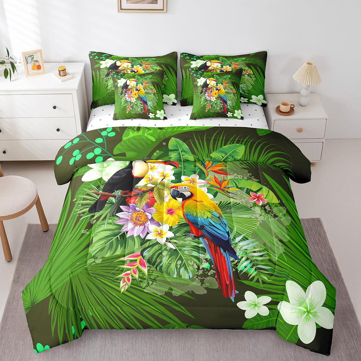 YST Toucan Comforter Set Queen Size 7 Piece,Parrot Bed In A Bag With ...