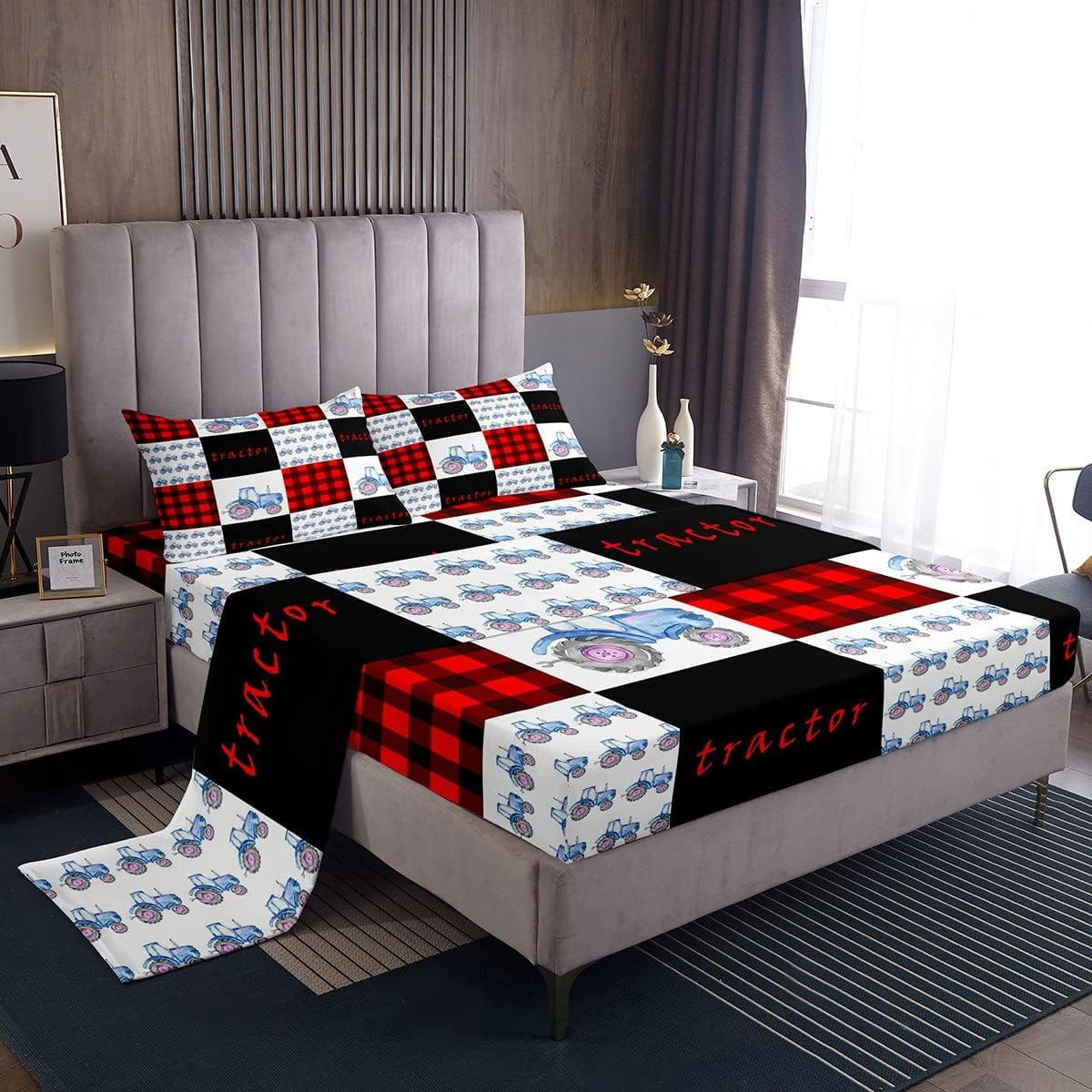 Erosebridal Tractor Bed Sheets Full Size Red Blue Tractor Sheet Set ...