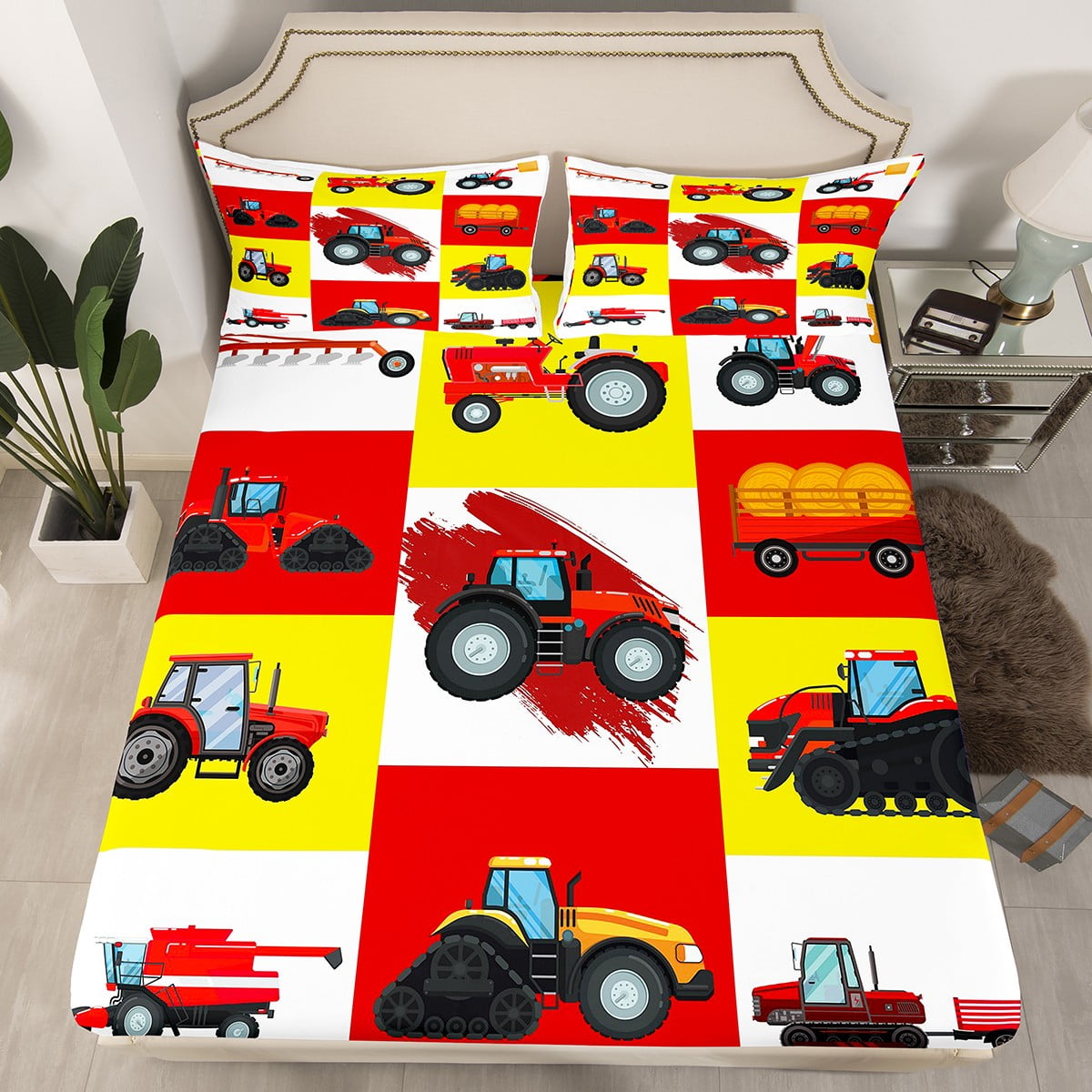 YST Tractor Bedding Set for Boys Girls Kids,Cartoon Car Construction ...