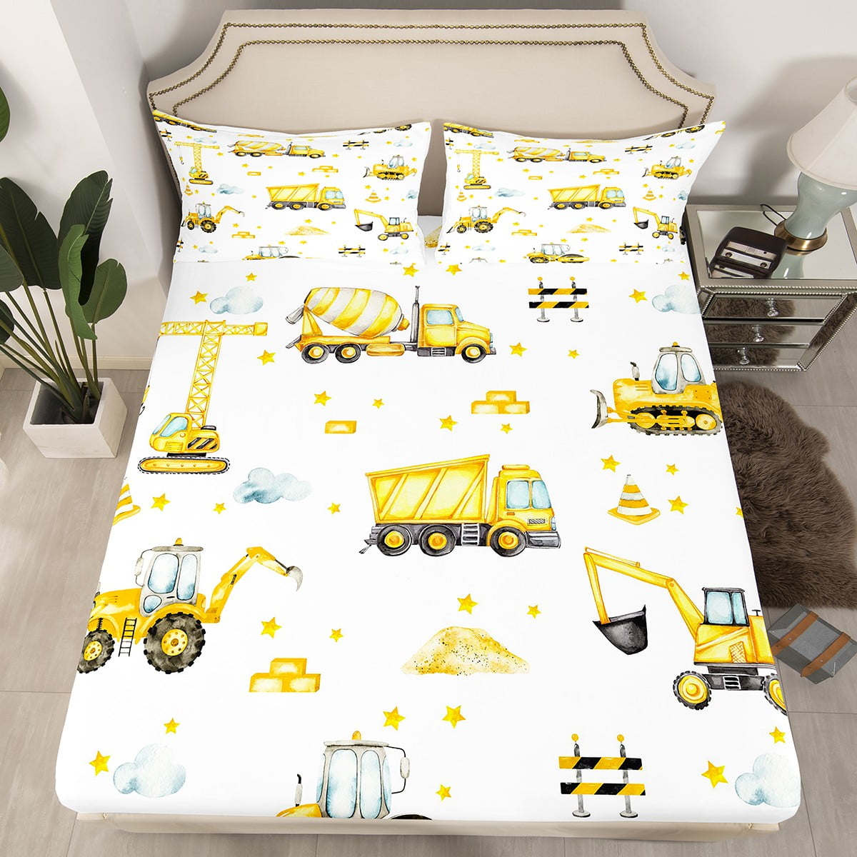 Tractor Bedding Set Full ,Construction Truck Fitted Sheet Bedroom Decor ...