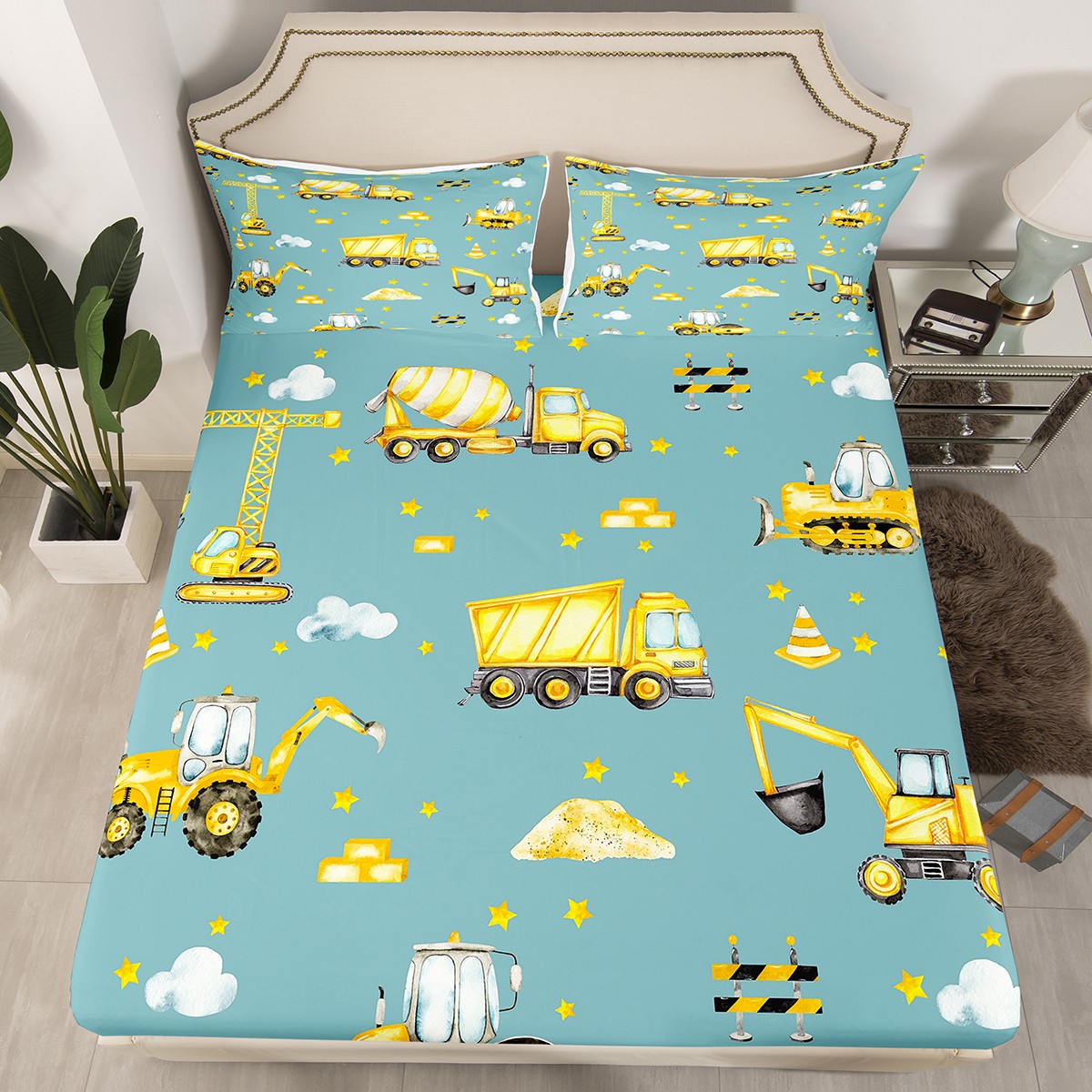 YST Tractor Bedding Set Full Size,Cartoon Car Construction Truck Fitted ...