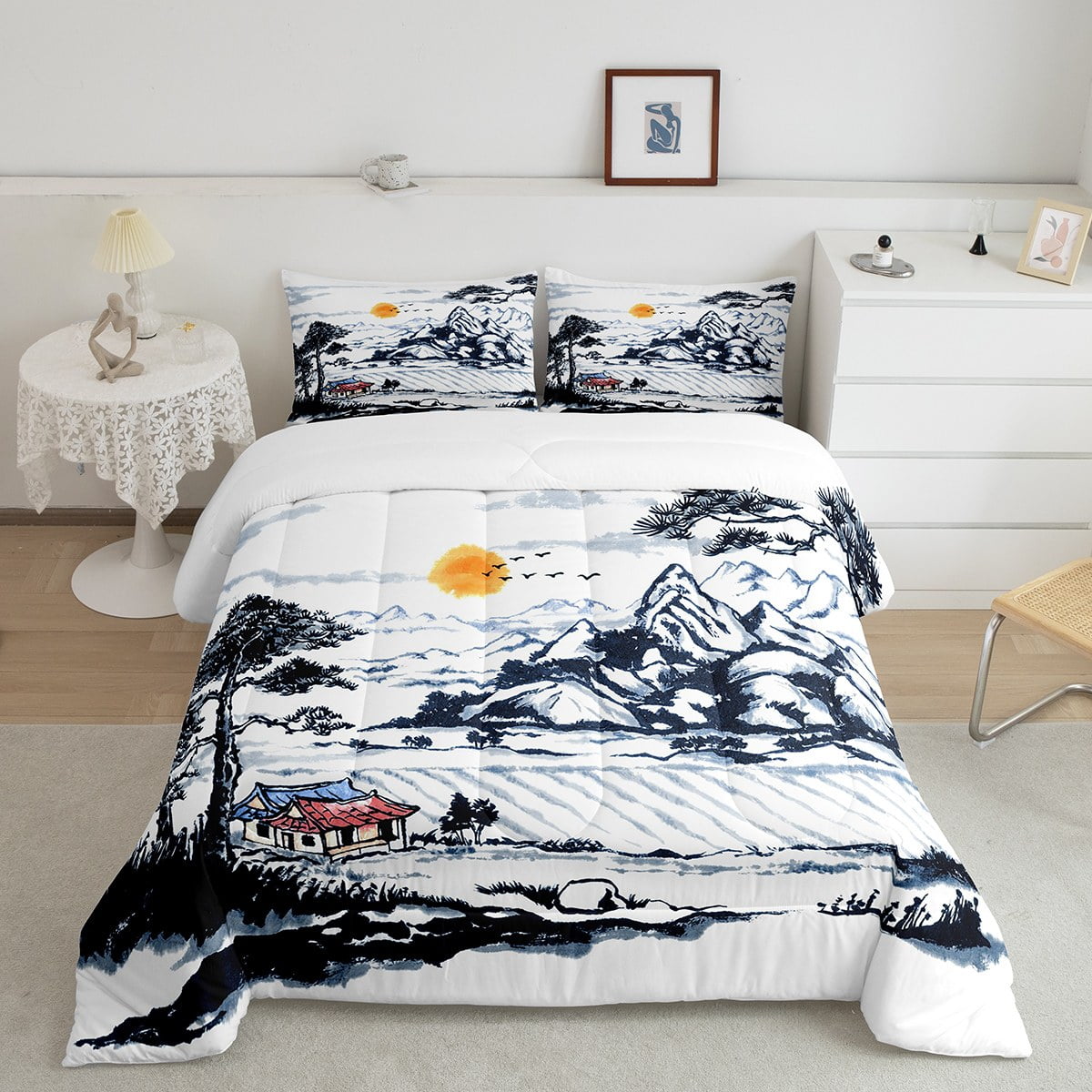 Traditional Ink Painting Bedding King Japanese Style Comforter Set ...