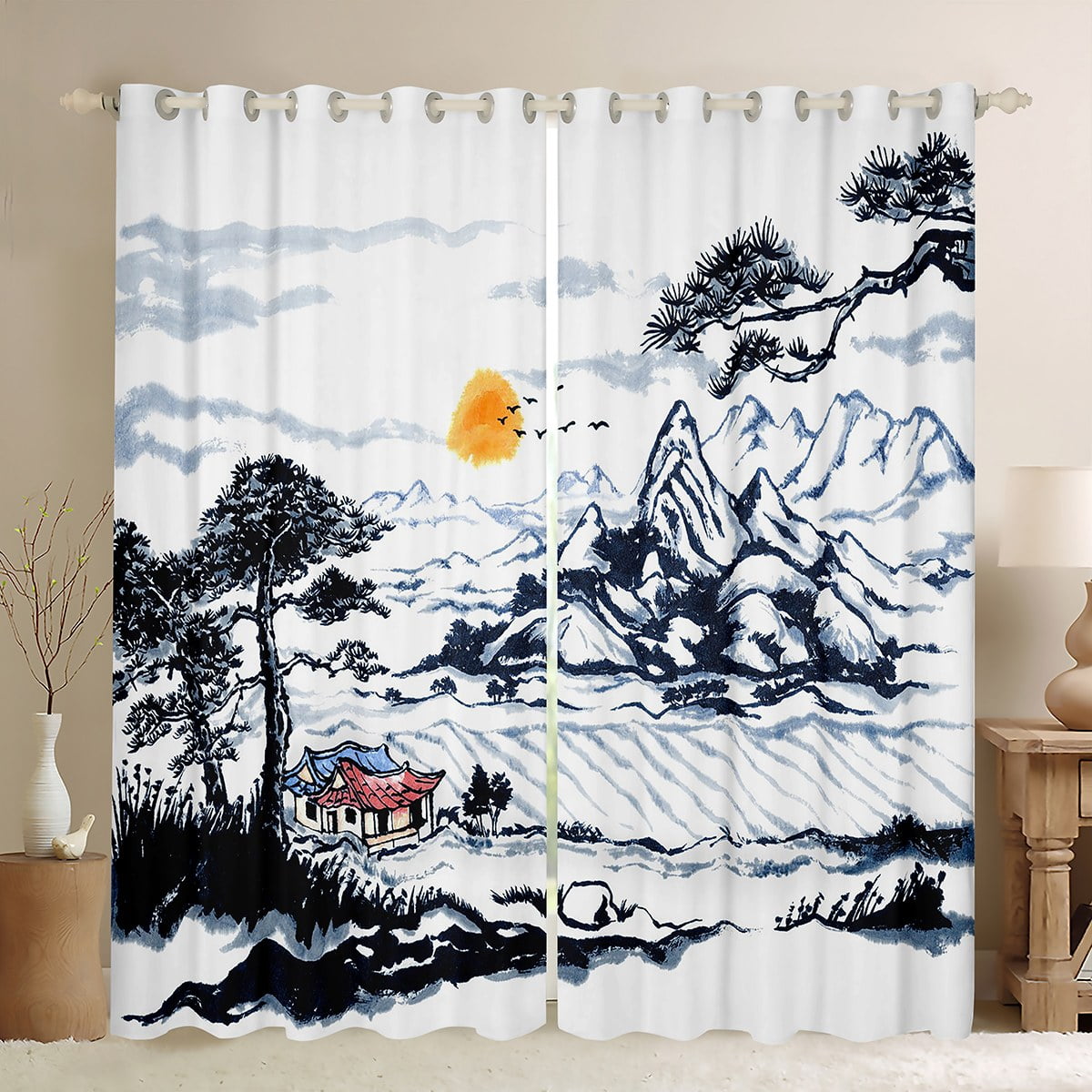 Erosebridal Traditional Ink Painting Curtains Japanese Style Curtains ...