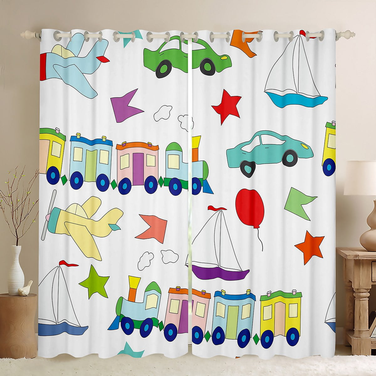 YST Train Blackout Curtains, Boys Cartoon Car Curtains, Kids Child ...