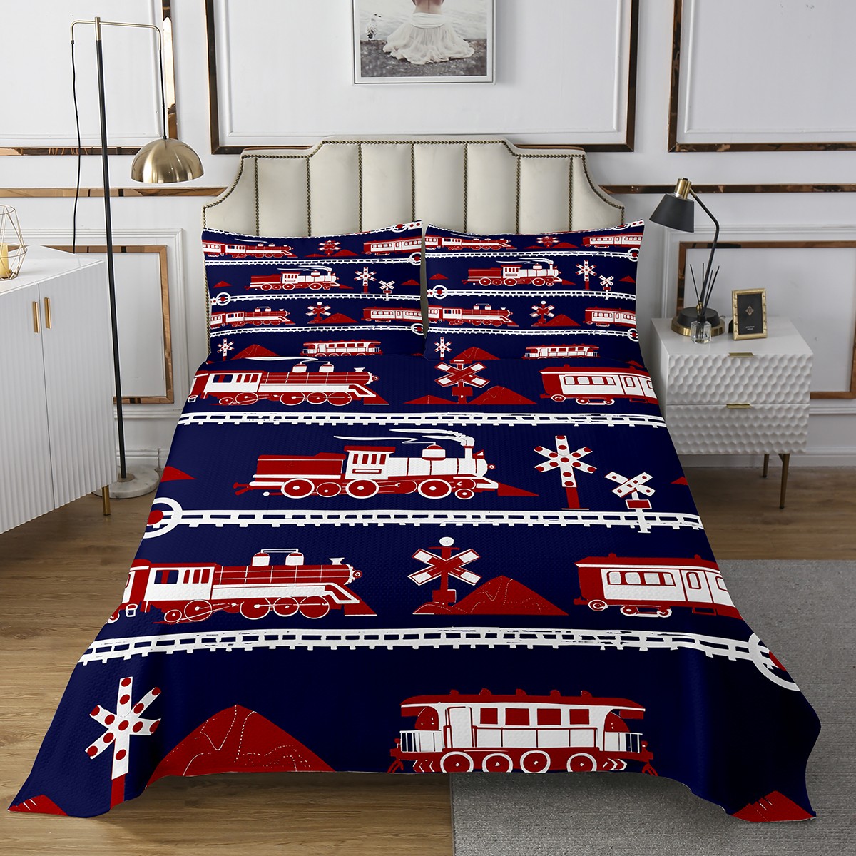 YST Train Quilt Set Cartoon Car Toddler Coverlet Set, Traffic ...