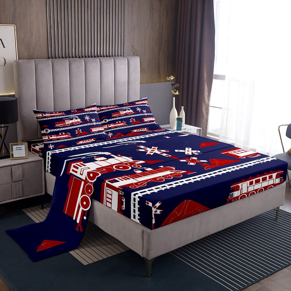 Train Sheet Set Cartoon Car Sheets, Traffic Transportation Track Bed ...