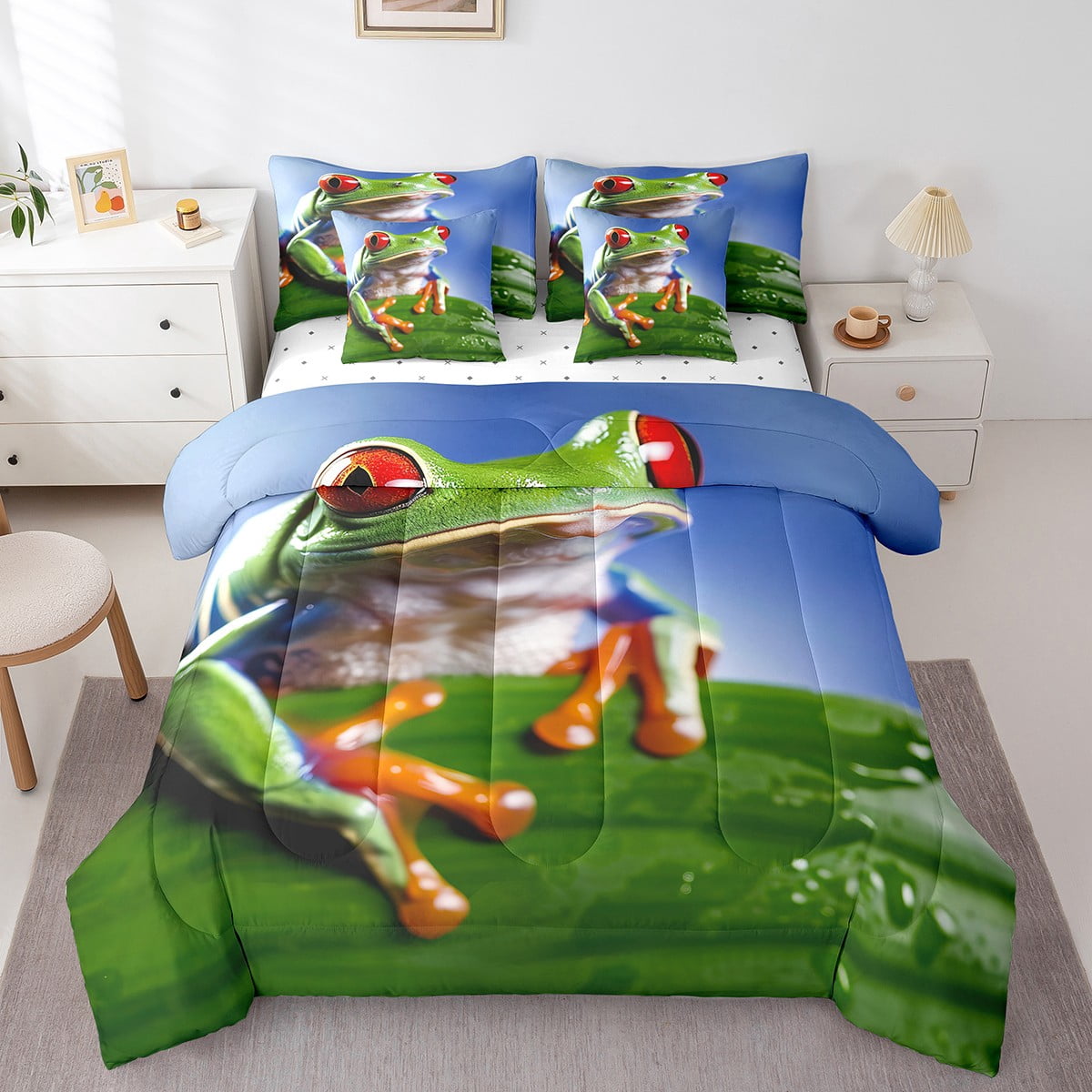YST Tree Frog Comforter Set 7 Pcs Queen Frog Family Quilted Duvet Red ...