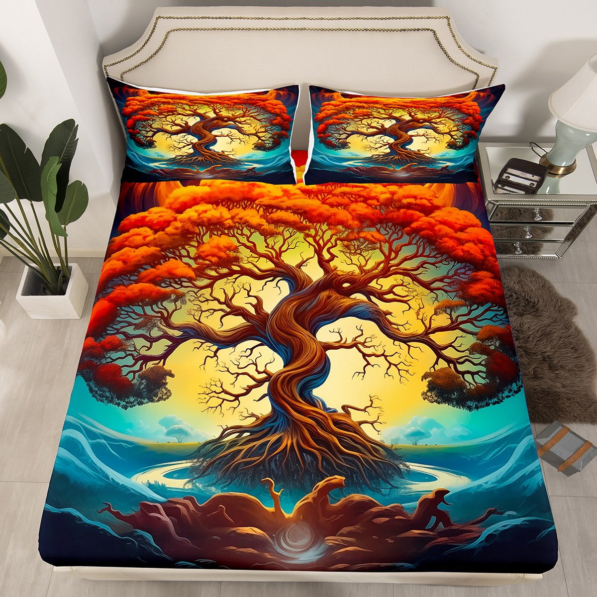 Erosebridal Tree Of Life Fitted Sheet - Colorful Boho Bedding Set ...