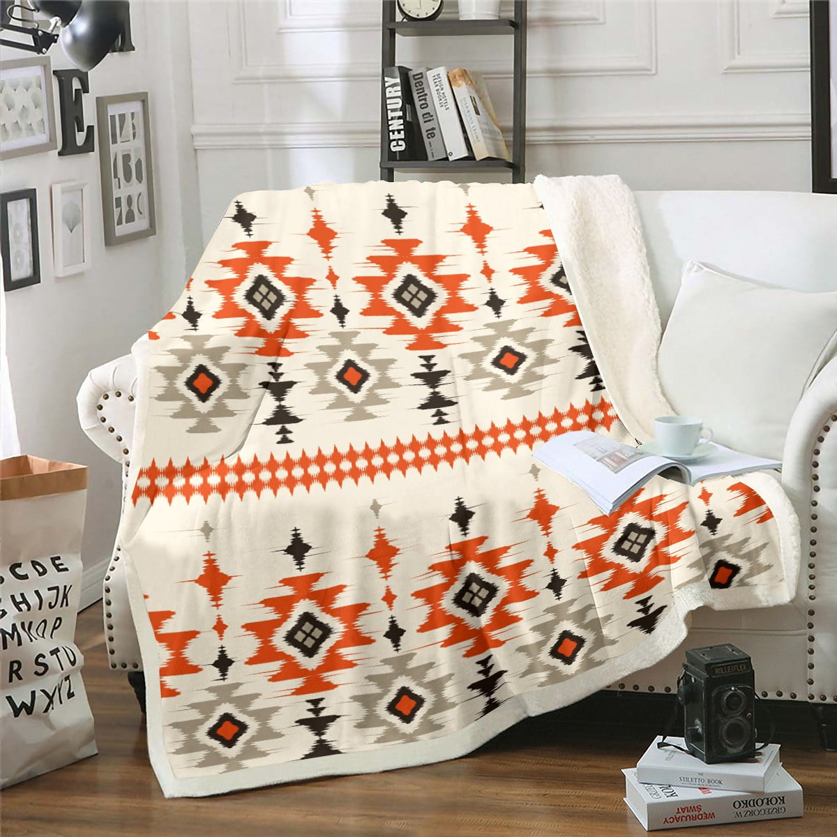 YST Tribal Aztec Fleece Blanket Hippie Bohemian Sherpa Blanket ...