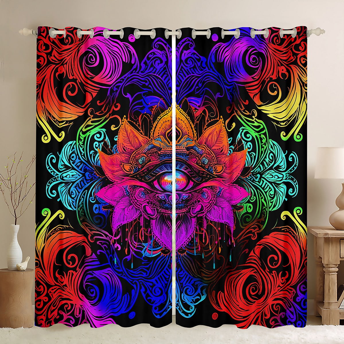 YST Tribal Lotus Curtains & Drapes Glowing Mandala Curtains, Hippie ...