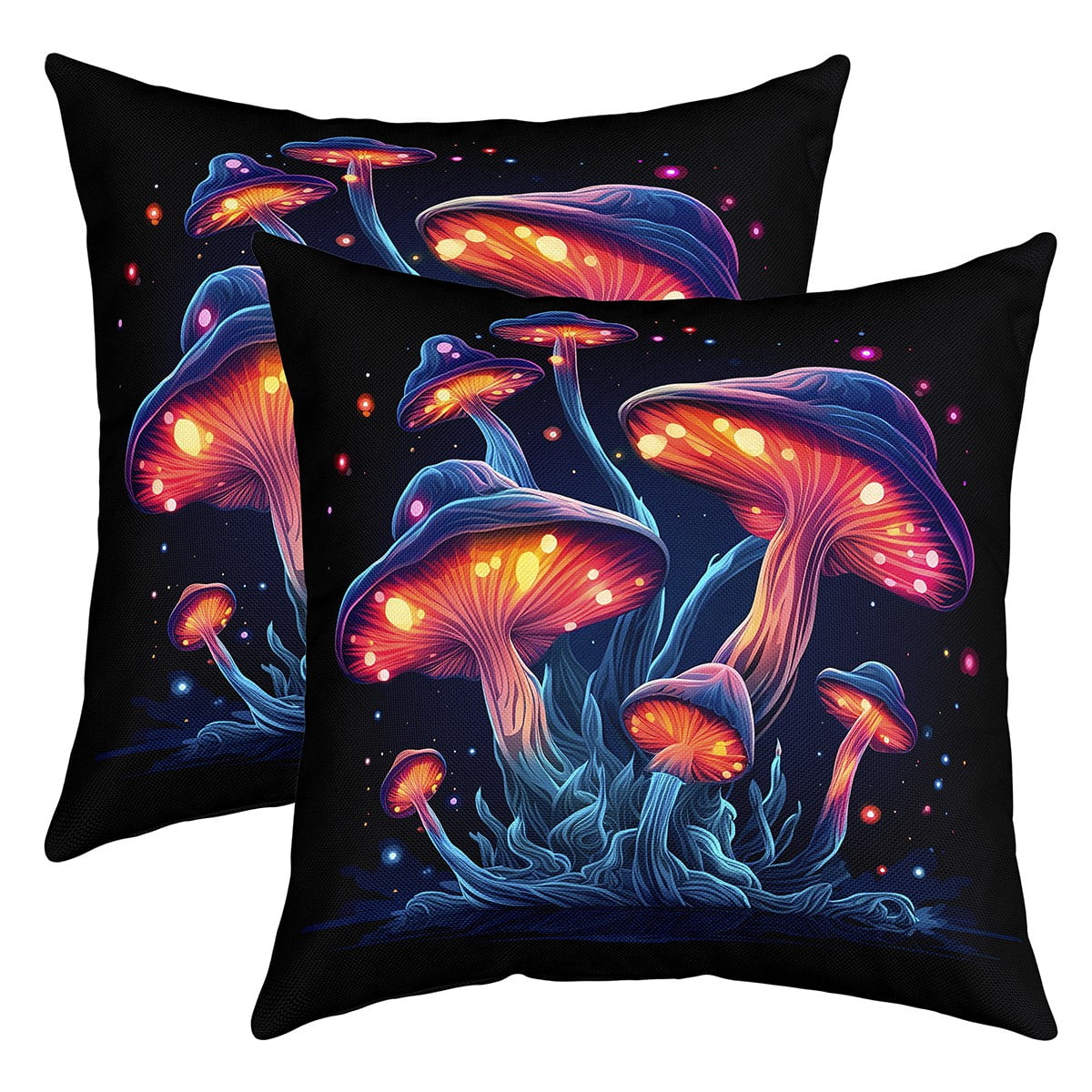 Yst Trippy Mushrooms Pillow Covers 16x16 Inch Set Of 2 Cartoon Kawaii