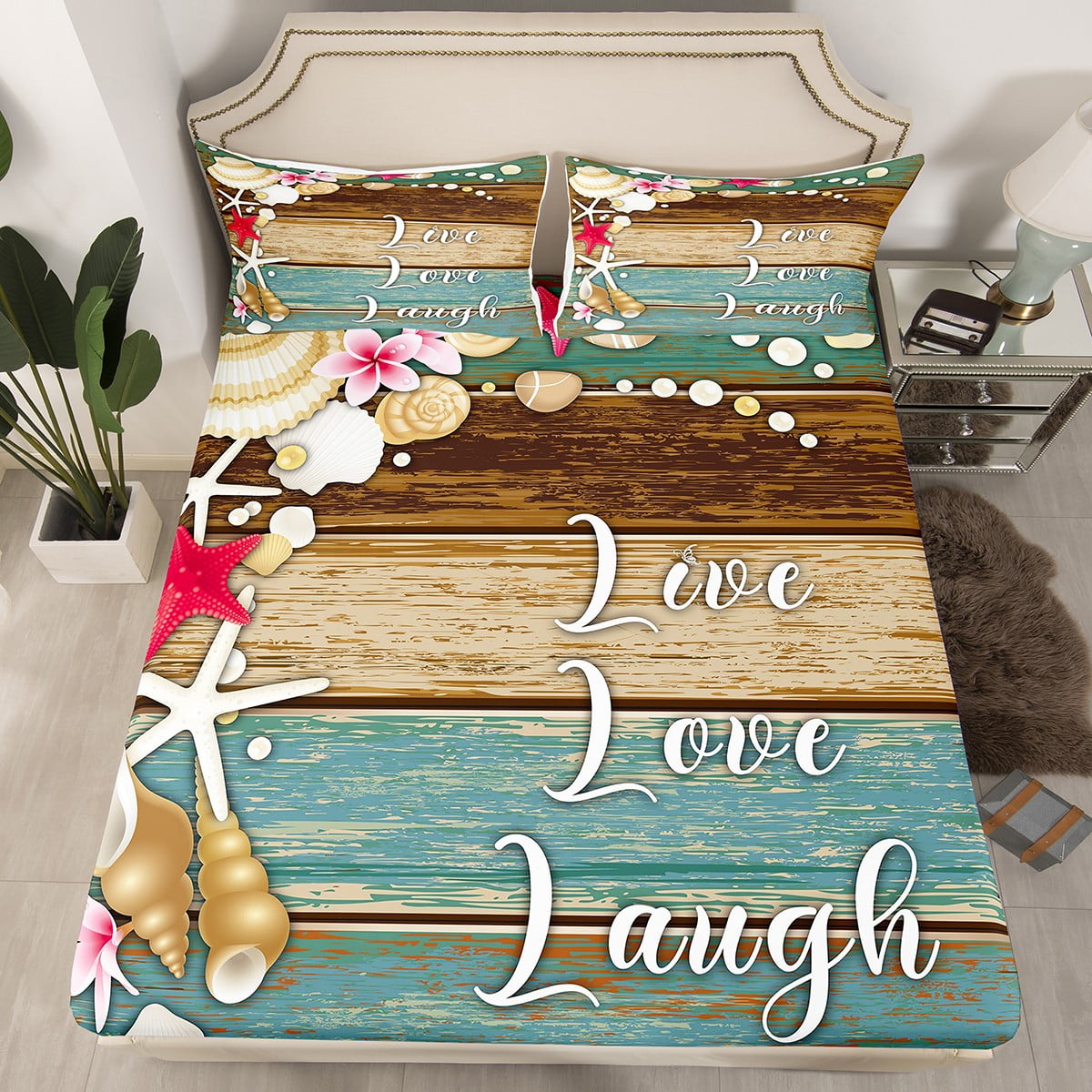 YST Tropical Beach Bed Sheets Rustic Farmhouse Fitted Sheet Twin Size ...