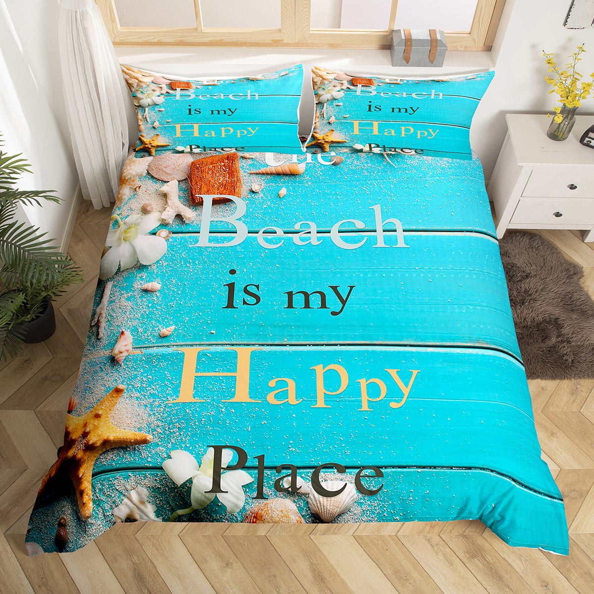 YST Tropical Beach Bedding Sets Queen Coastal Farmhouse Comforter Cover ...