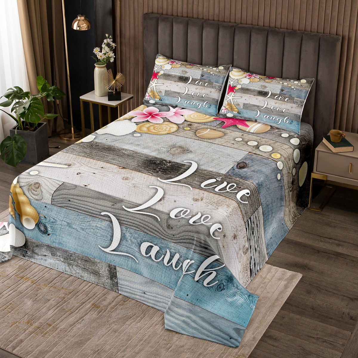 Tropical Beach Coverlet Queen Size Rustic Farmhouse Bedding Set ...