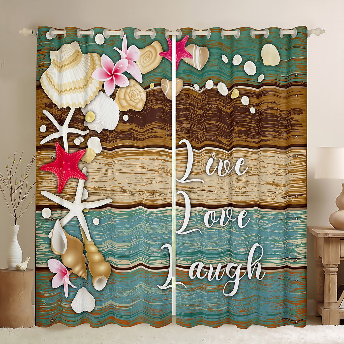 YST Tropical Beach Curtains Rustic Farmhouse Blackout Curtains Hawaii ...