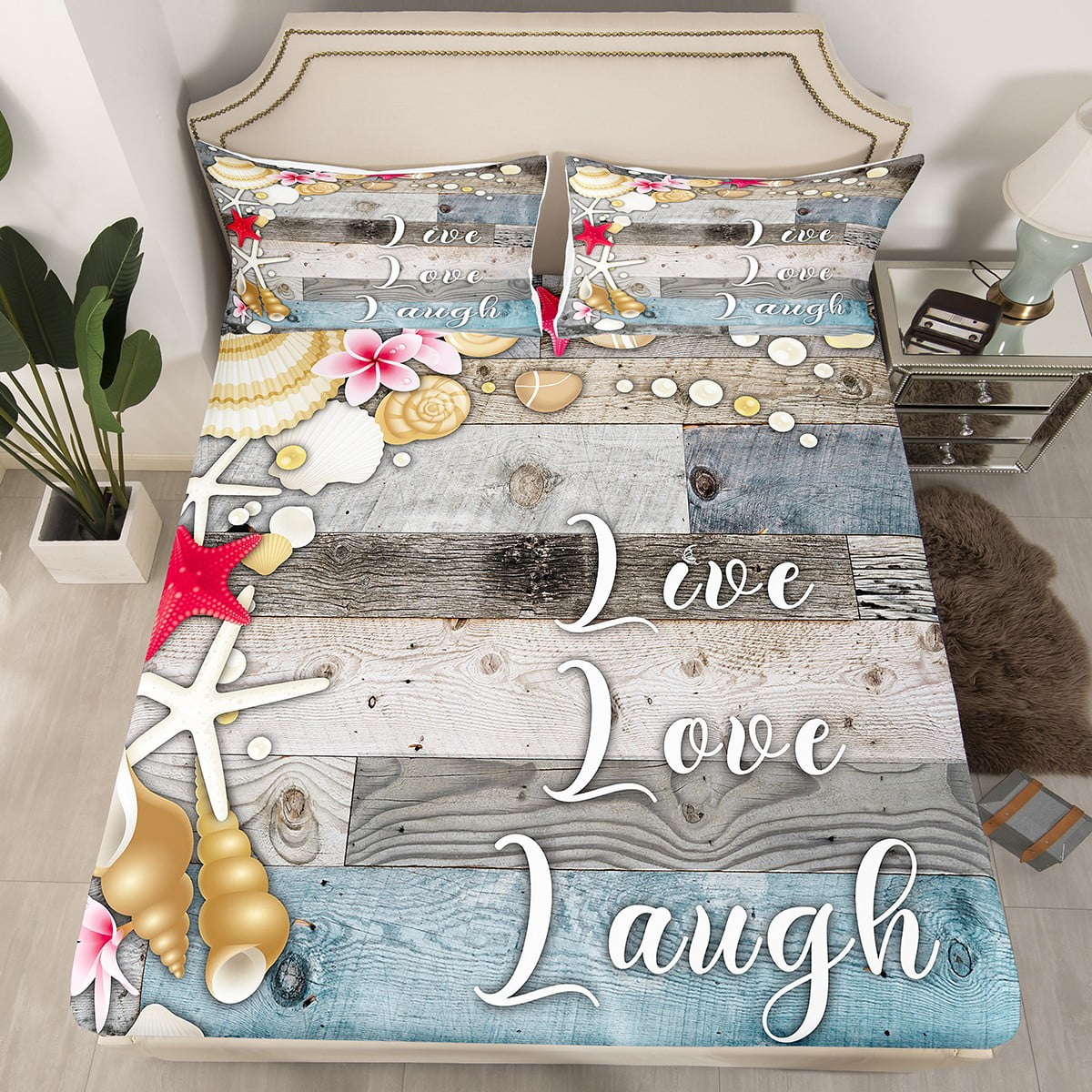 YST Tropical Beach Full Sheets Rustic Farmhouse Bed Sheets Seashell ...