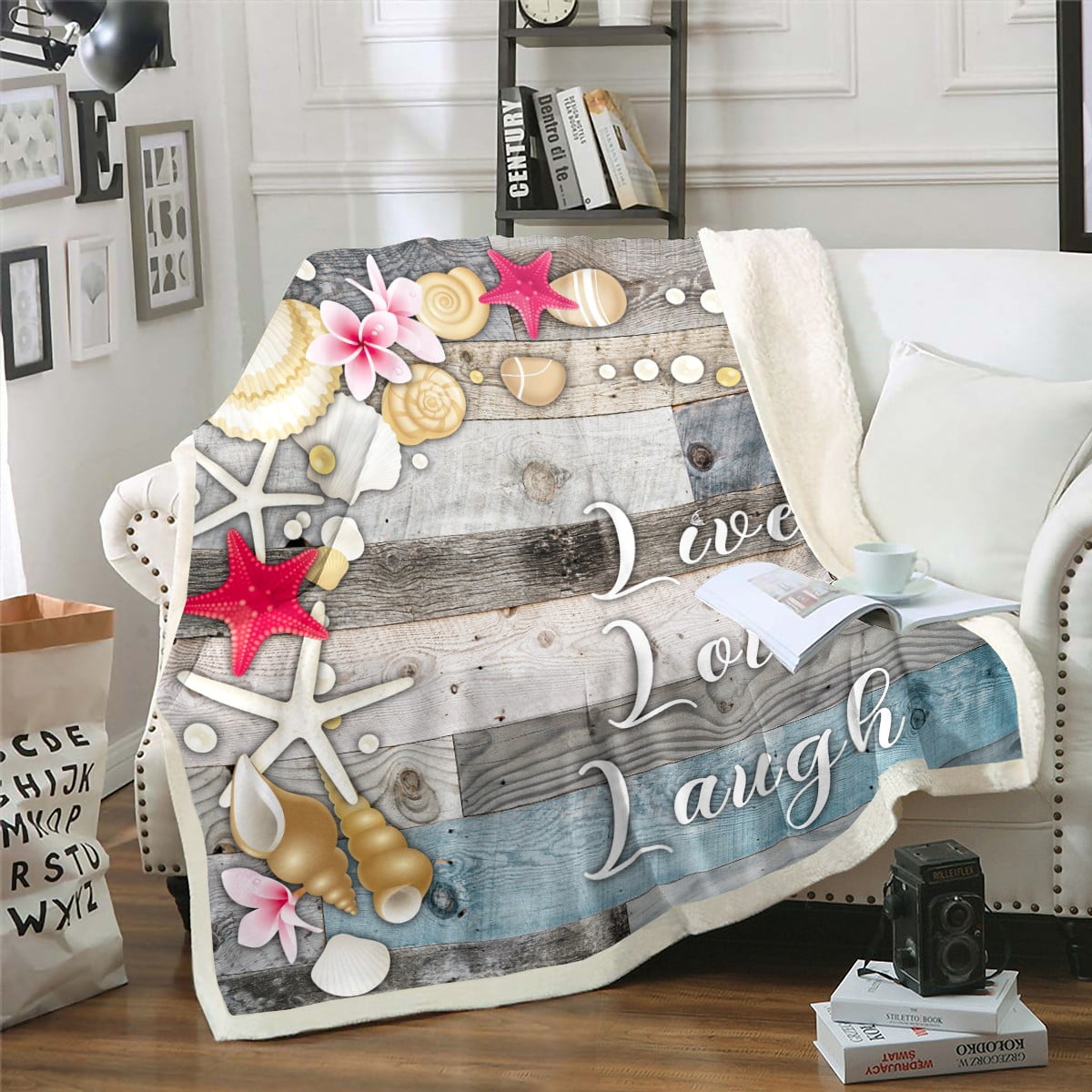 Tropical Beach Sherpa Blanket Rustic Farmhouse Blanket Seashell ...