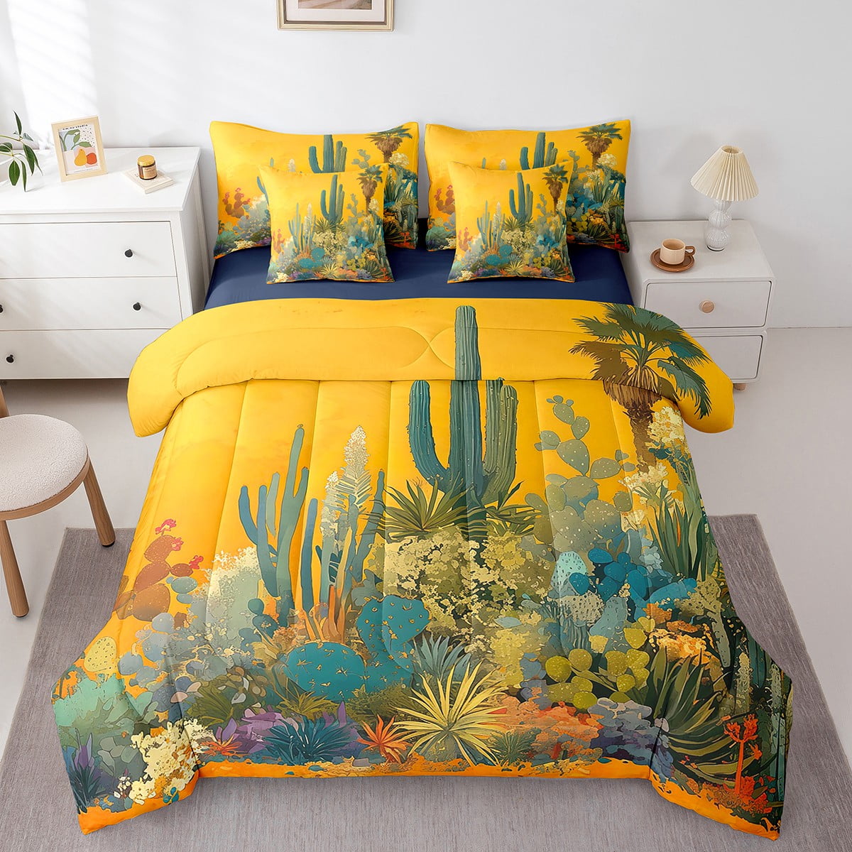 Tropical Cactus 7 Piece Comforter Set Queen Bed in a Bag,Abstract ...