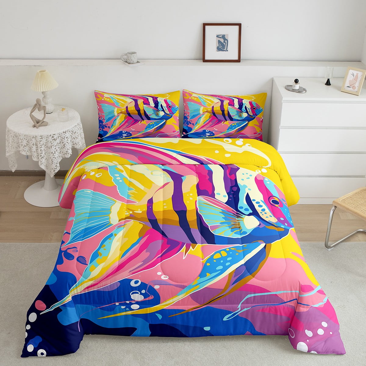 Tropical Fish Comforter Set Teens Adult,Ocean Bedding Set,Modern Ombre ...