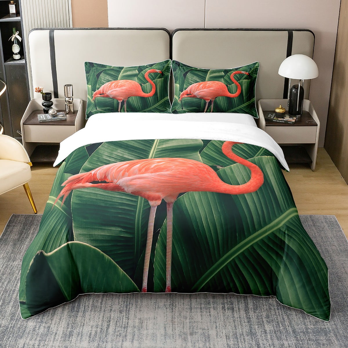 YST Tropical Flamingo 100% Natural Cotton Duvet Cover Kids Jungle Palm ...