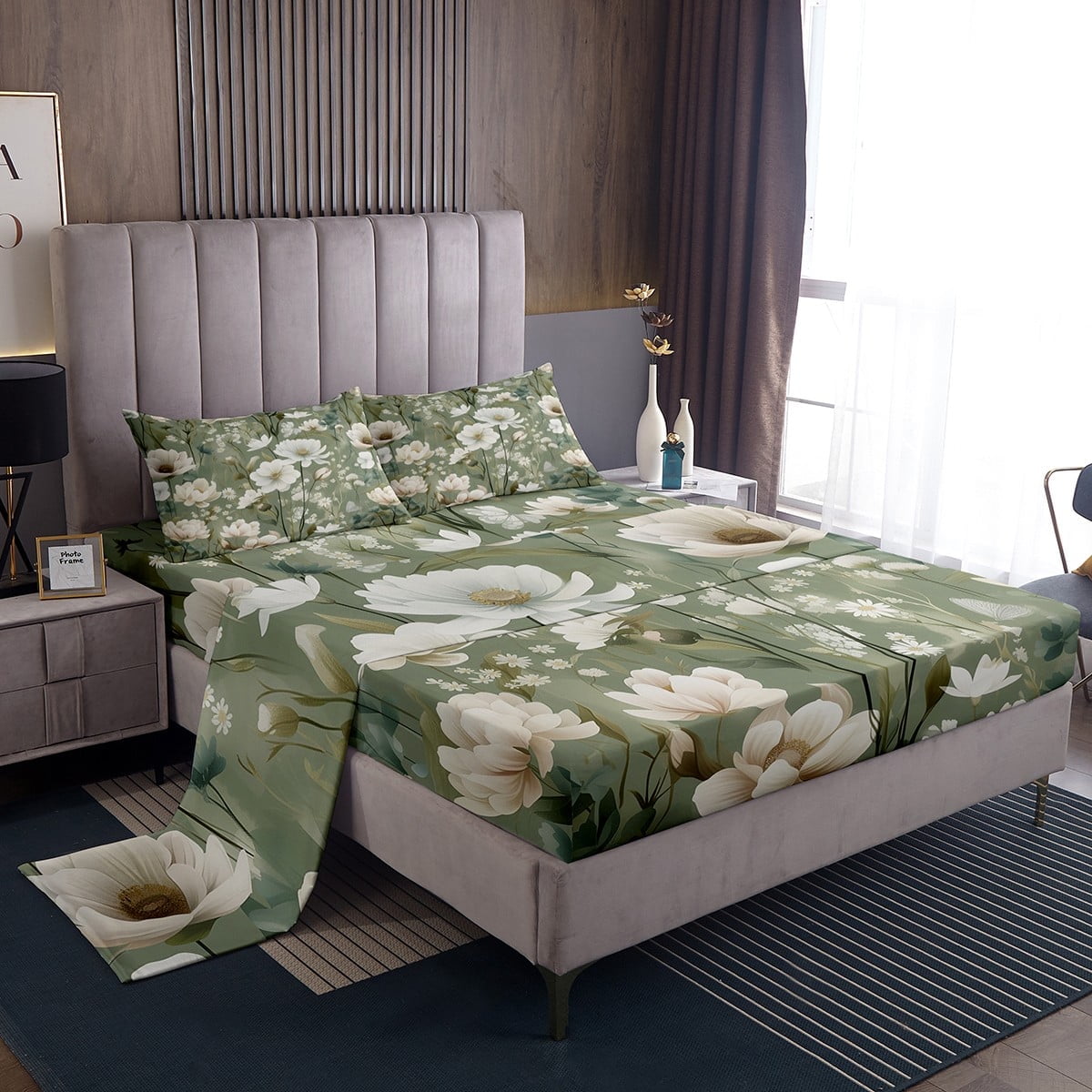 YST Tropical Floral Queen Sheets Daisy Blossoms Bed Set, White Flower ...