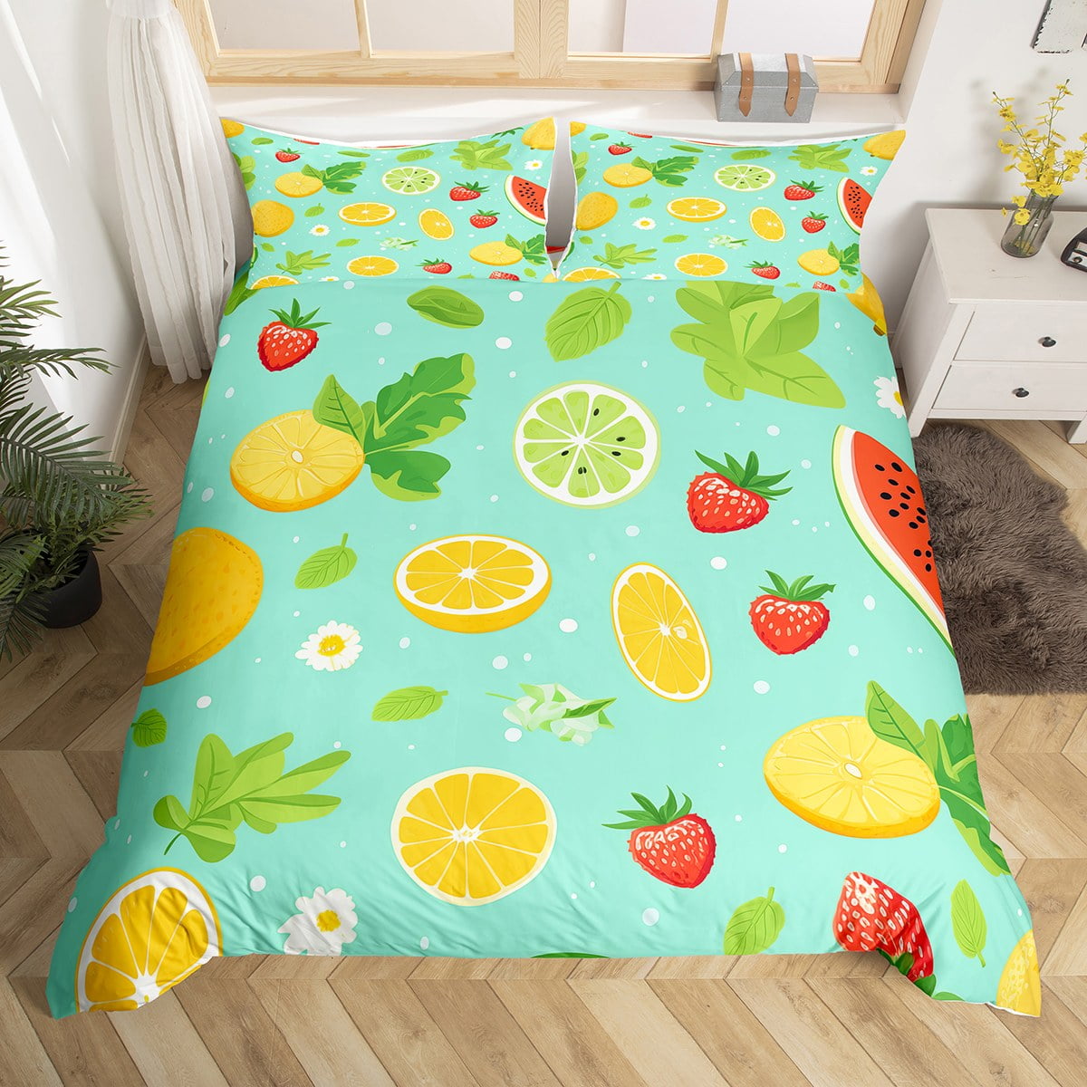 YST Tropical Fruit Comforter Cover Strawberry Lemon Bed Set Summer ...