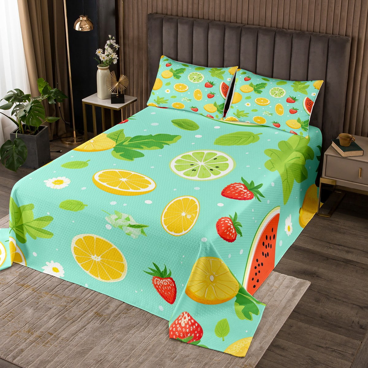 YST Tropical Fruit Coverlet Set Strawberry Lemon Bedspread Size Summer ...