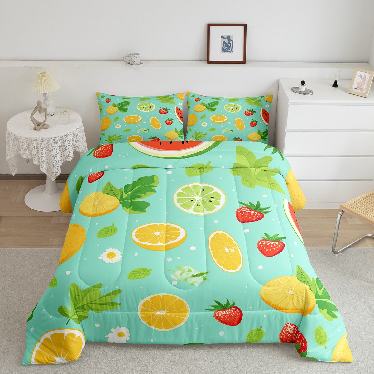 YST Tropical Fruit Twin Comforter Set Strawberry Lemon Bedding Set ...