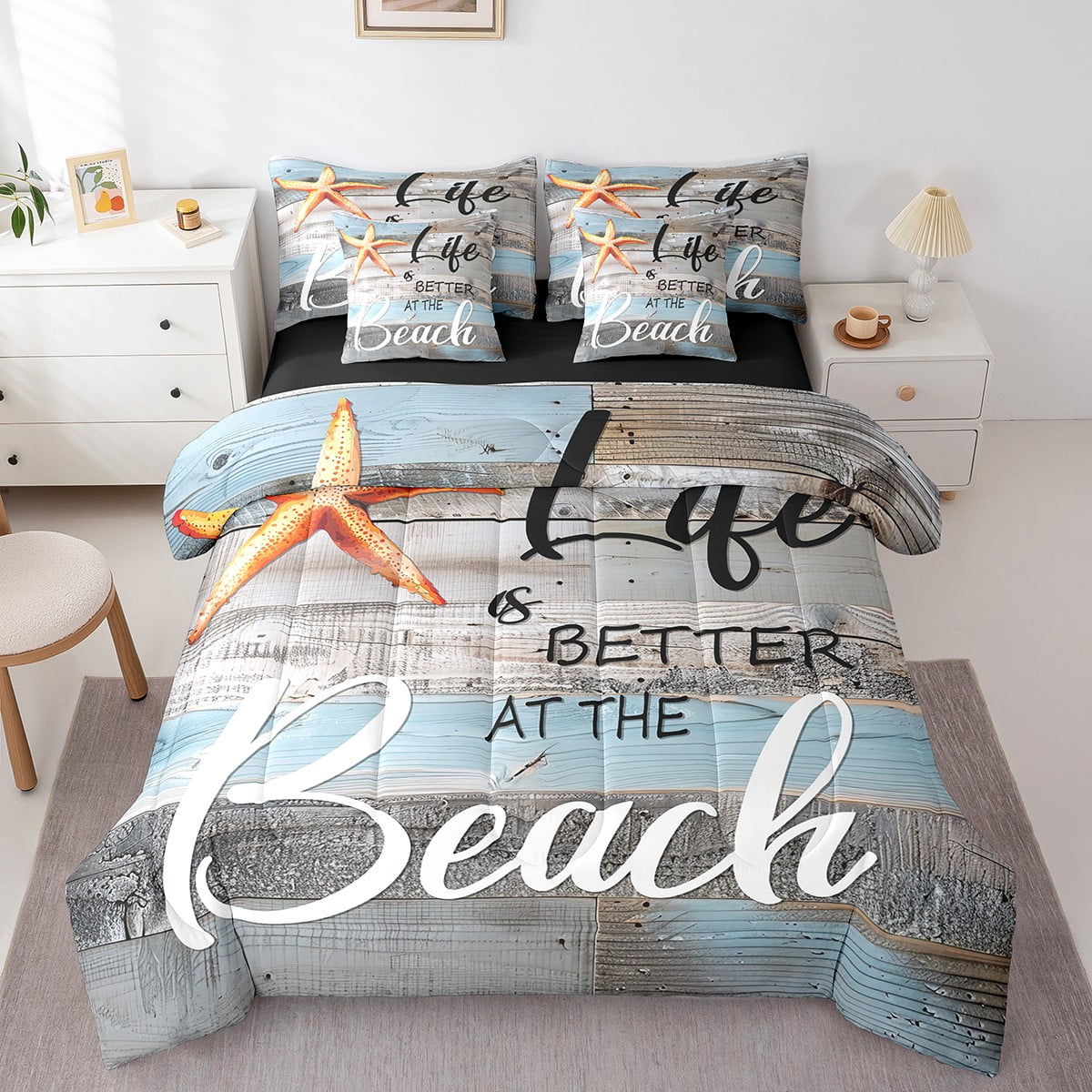 YST Tropical Hawaii Beach Full Comforter Set 7pcs Coastal Starfish ...