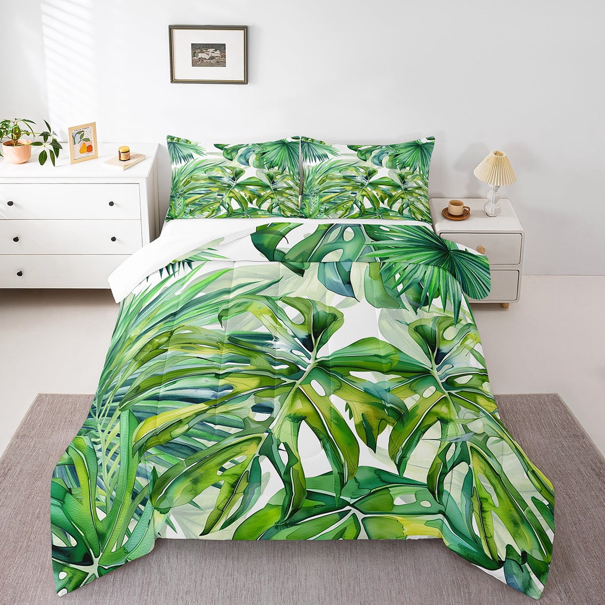 YST Tropical Plant Leaf Twin Comforter Set,Boho Botanical Green Leaves ...